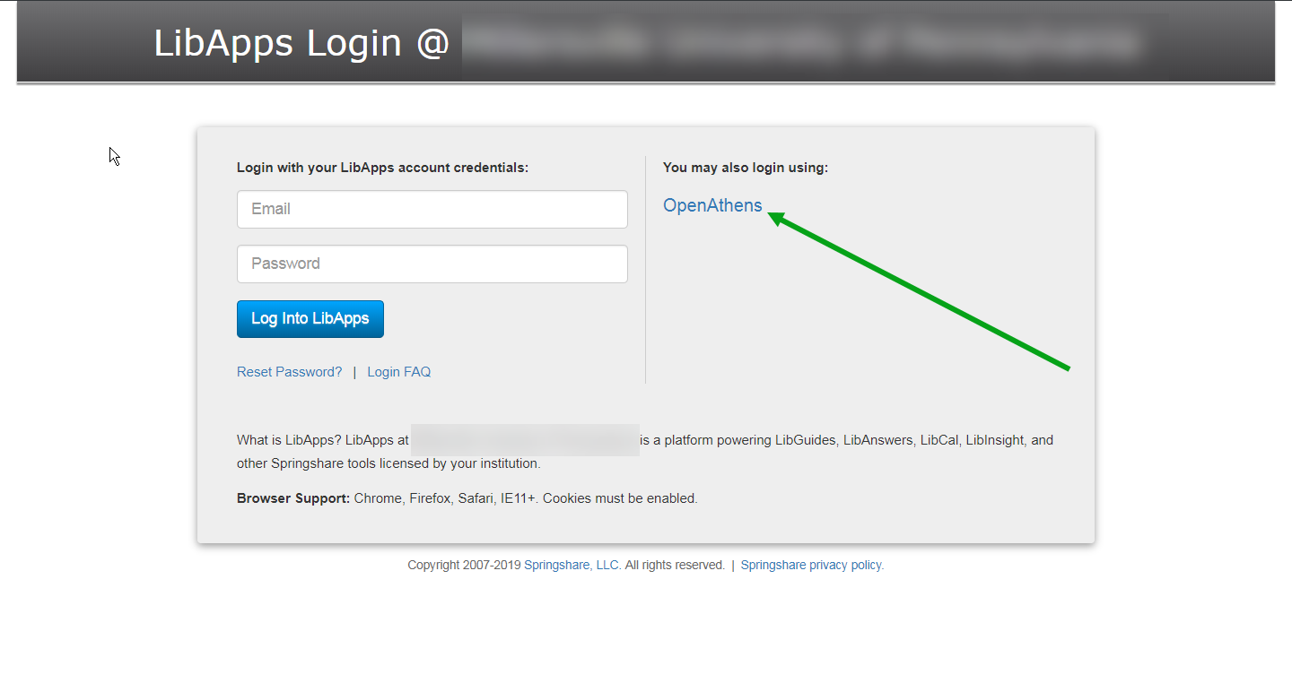Sign in to Springshare LibApps with OpenAthens
