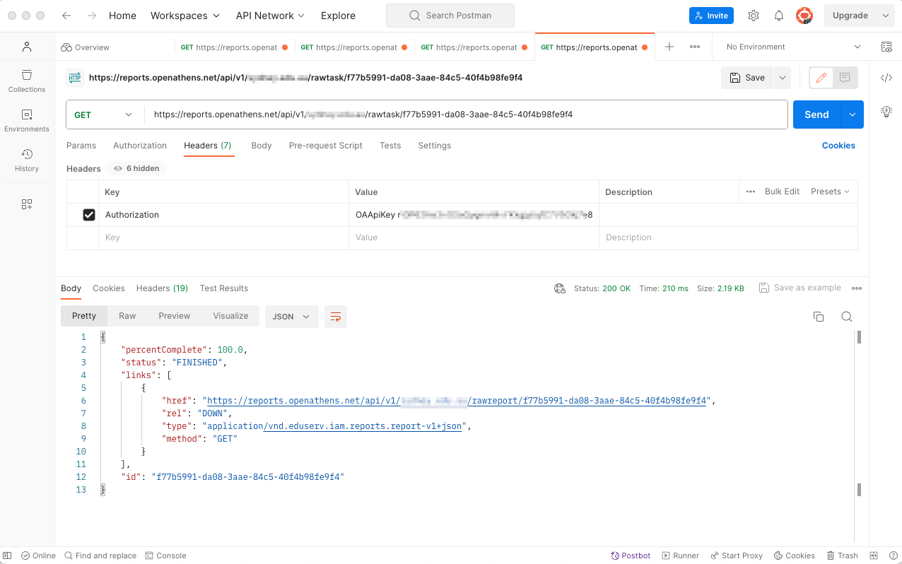 Raw reports example with Postman